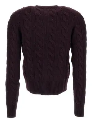 Polo Ralph Lauren Polo Ralph Lauren Crewneck Knit Wool Cardigan With Embroidered Pony Logo Violet