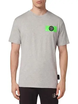 PLEIN SPORT Short-sleeved Cotton T-shirt With Contrasting Logo - Grey