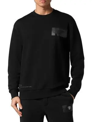 PLEIN SPORT Cotton Crewneck Sweatshirt With Printed Logo - Black