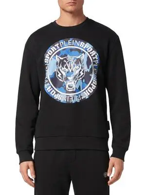 PLEIN SPORT Dropped Shoulder Printed Logo Cotton Jumper - Black