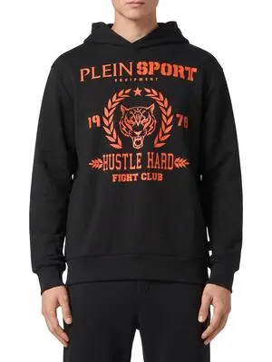 PLEIN SPORT Graphic Print Cotton Hoodie With Dropped Shoulders - Black