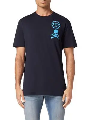 Philipp Plein Cotton T-shirt With Skull And Logo Print - Blue