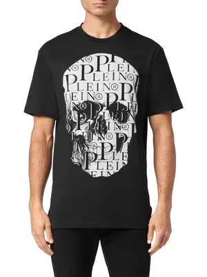 Philipp Plein Slim Fit Cotton T-shirt With Skull And Monogram Print - Black