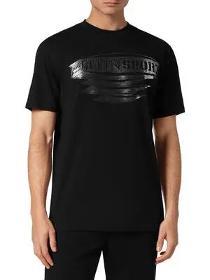PLEIN SPORT Cotton Crew Neck T-shirt With Tone-on-tone Logo Print - Black 1