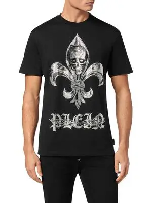 Philipp Plein Cotton T-shirt With Contrasting Skull And Logo Print - Black