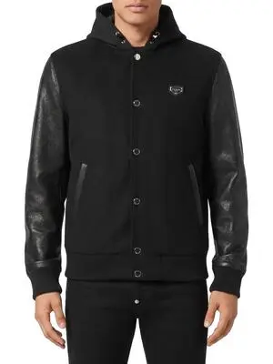 PHILIPP PLEIN Philipp Plein Lambskin Leather Hooded Bomber Jacket
