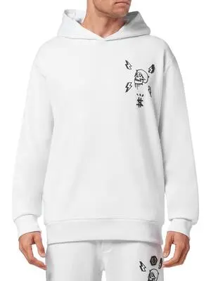 Philipp Plein Cotton Hoodie With Skull Print - White