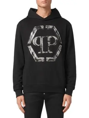 Philipp Plein Cotton Hoodie With Hexagon Logo And Monogram - Black