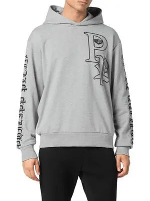 Philipp Plein Cotton Hoodie With Contrasting Logo - Grey