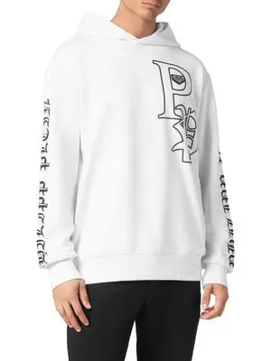 Philipp Plein Cotton Hoodie With Contrasting Logo - White