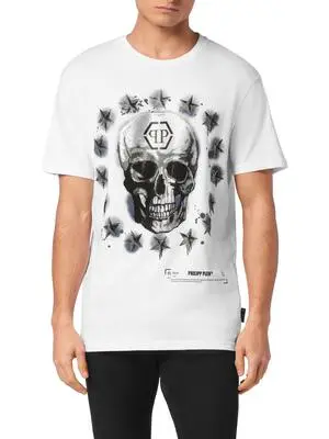 Philipp Plein Slim Fit Cotton T-shirt With Skull And Monogram Print - White