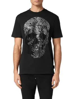 Philipp Plein Cotton T-shirt With Skull Print And Rhinestone Application - Black