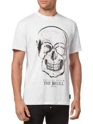 Philipp Plein Cotton T-shirt With Contrasting Skull And Logo Print - White