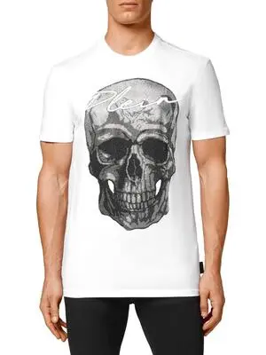 Philipp Plein Cotton T-shirt With Skull Print And Rhinestone Details - White