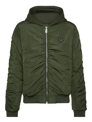 Philipp Plein Polyester Windbreaker Jacket With Hood And Zip Closure - Green