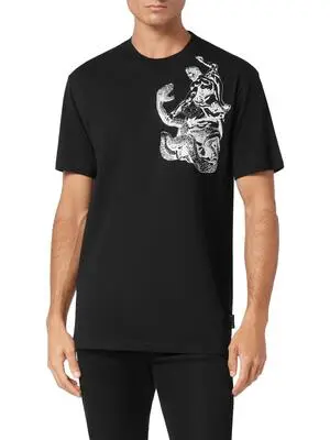 Philipp Plein Cotton T-shirt With Snake Graphic Print And Contrast Logo - Black