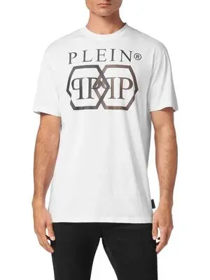 Philipp Plein Cotton T-shirt With Hexagon Logo And Contrast Monogram Print - White