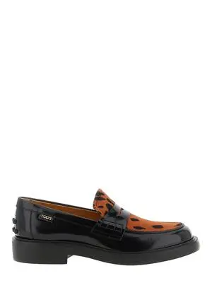 TOD'S Leather And Leopard Print Loafers - Black