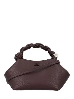 GANNI Textured Top Handle Bag With Twisted Detail - Coffee