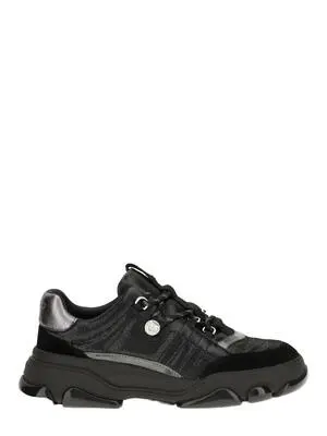 Pinko Low Top Leather And Suede Sneakers With Love Birds Metal Logo - Black