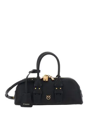 Pinko Leather Handbag With Gold Tone Hardware - Black