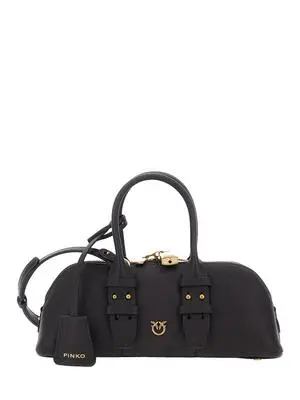 Pinko Leather Handbag With Gold Tone Hardware - Brown