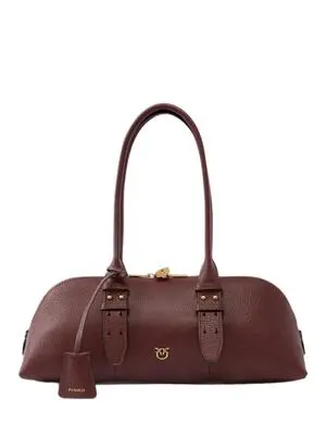 Pinko Escape Horizontal Sheepskin Leather Shoulder Bag With Love Birds Logo - Brown
