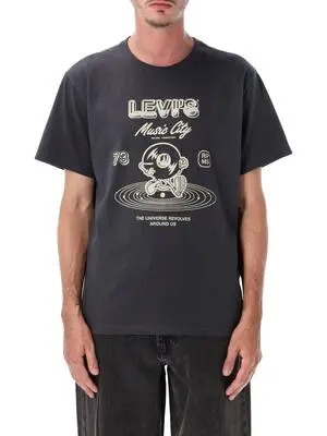 LEVI'S Cotton Crew-neck T-shirt With Graphic Print And Front Logo - Black