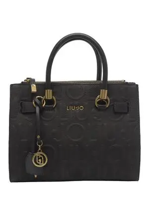 Liu Jo Grained Faux Leather Handbag With Monogram And Logo Charm - Brown