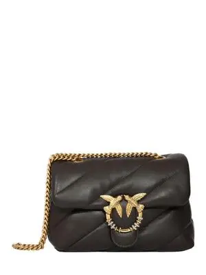 Pinko Mini Love Bag Puff Matelassé Nappa Crossbody Bag With Rhinestones - Brown