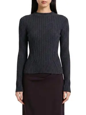 Victoria Beckham Ribbed High Neck Sweater - Grey
