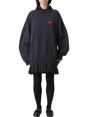 Balenciaga Collared Dress With Pleated Skirt - Black