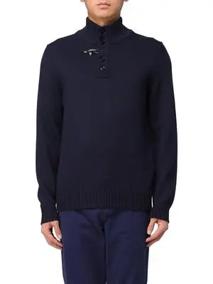 FAY Ribbed Knit High Neck Pullover - Blue