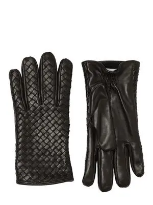 Bottega Veneta Woven Leather Gloves - Dark