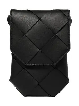 Bottega Veneta Woven Leather Phone Pouch - Black