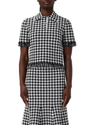 Alexander McQueen Houndstooth Knit Polo Shirt With Fringe Detail - Black
