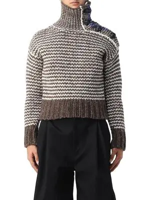 Bottega Veneta Striped Knit Sweater With Embellished Collar - Brown