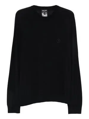 Giorgio Armani Wool Pullover With Logo Embroidery - Blue