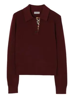Burberry Long-sleeve Wool Polo Shirt - Grape Purple