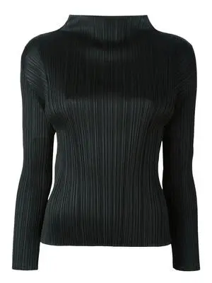 Issey Miyake High Neck Long Sleeve Top - Black
