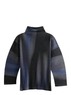 Issey Miyake Pleated High Neck T-shirt - Blue