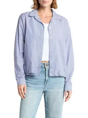 BEACHLUNCHLOUNGE Beach Lunch Lounge Marin Striped Cotton Crop Bubble Hem Shirt - Santorini