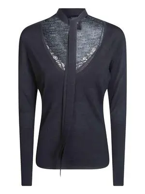 Pinko 100% Wool Fine Knit Sweater With Lace Detail - Nero