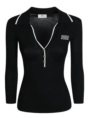 Elisabetta Franchi Knit Polo Sweater With Contrast Trim - Nero
