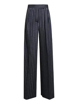 Max Mara Chalk-stripe Tailored Straight-leg Pants - Blu