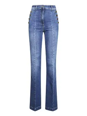 Elisabetta Franchi Button Detailed Flare Jeans - Denim