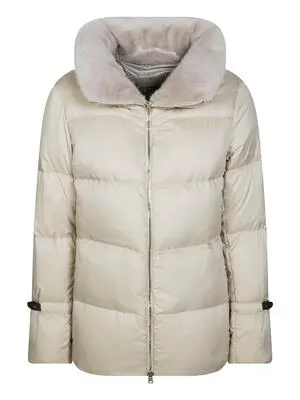 Herno Cape Mantle Coat With Fur Trim - Beige