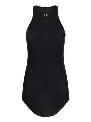Rick Owens Sheer Ribbed Knit Halter Tank Top With Racerback - Nero