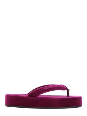 Balenciaga Jet Lag Thong Velvet Platform Sandals - Pink & Purple