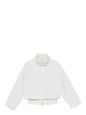 Emporio Armani Cotton Blend Blouson Jacket With Stand Collar - White